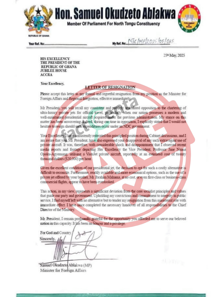 Trending Resignation Letter of Samuel Okudzeto Ablakwa FAKE!